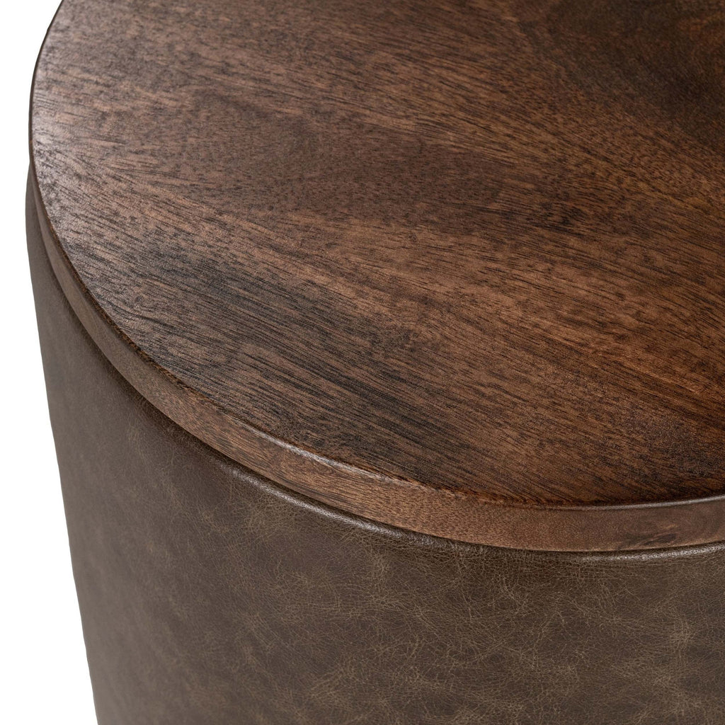 Andra Leather Round Accent Table, Cocoa Brown – High Fashion Home