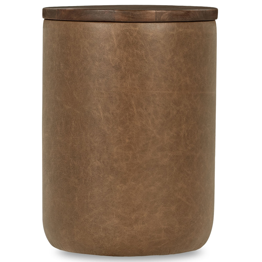 Andra Leather Round Accent Table, Tan – High Fashion Home