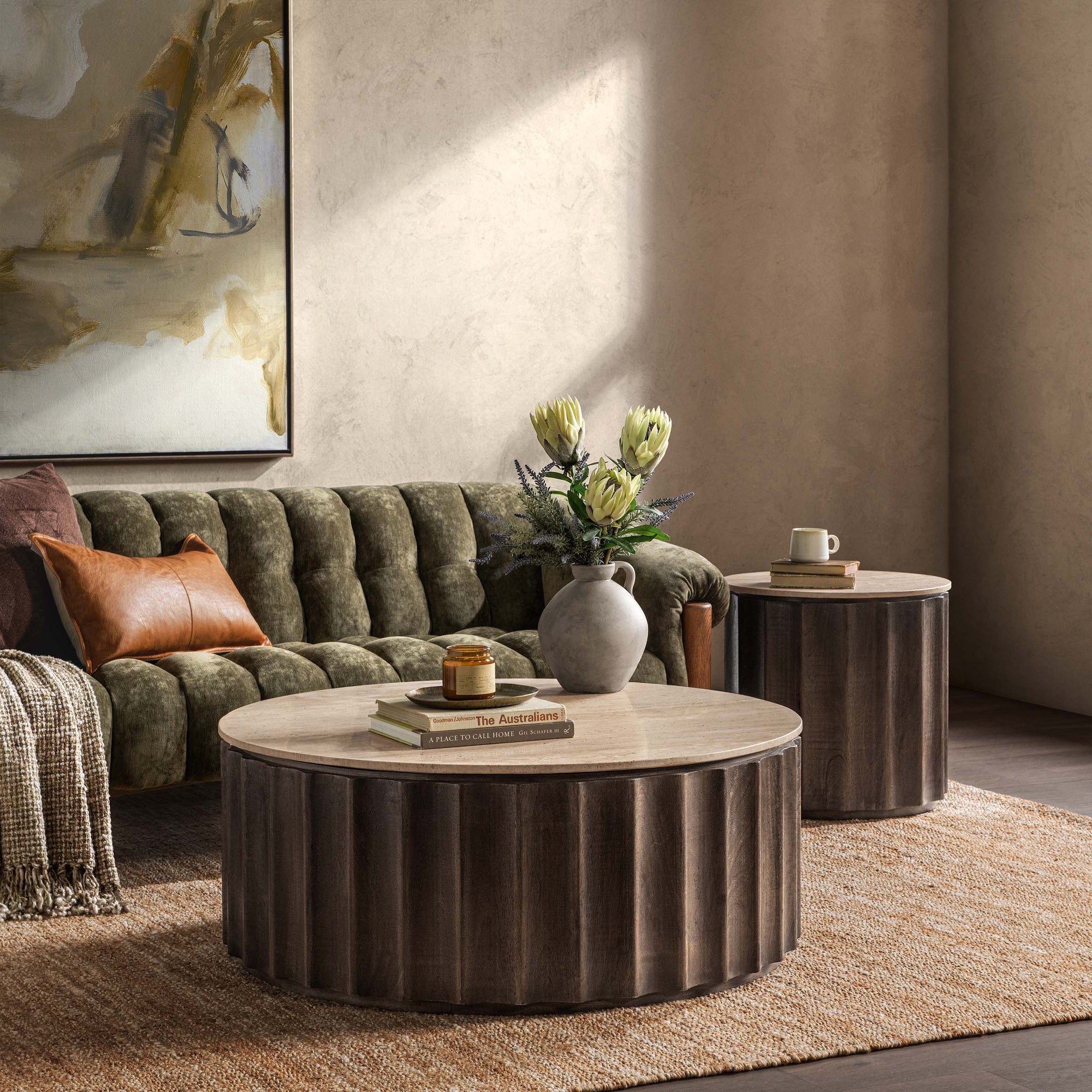 Baylee Round Coffee Table, Roast Tan – High Fashion Home
