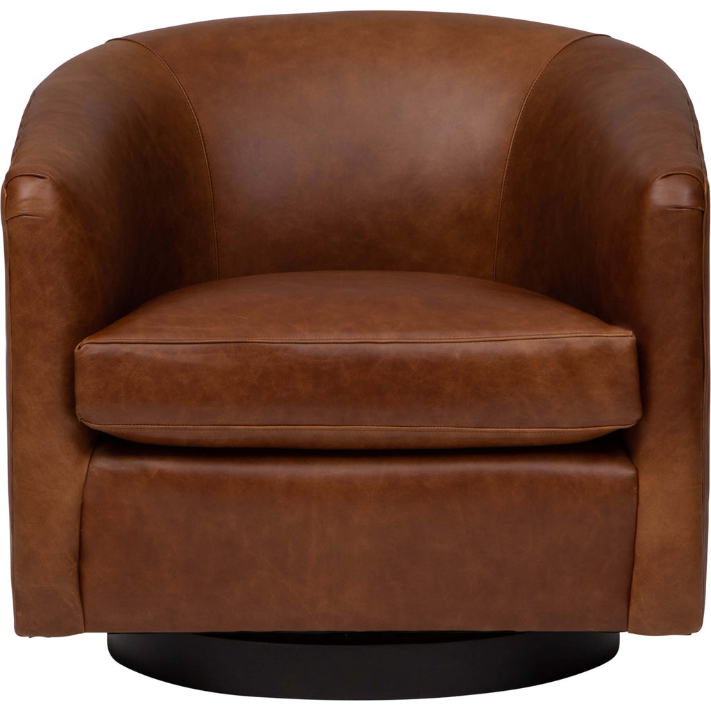 Coltrane Leather Swivel Chair, Laguna Cognac – High Fashion Home