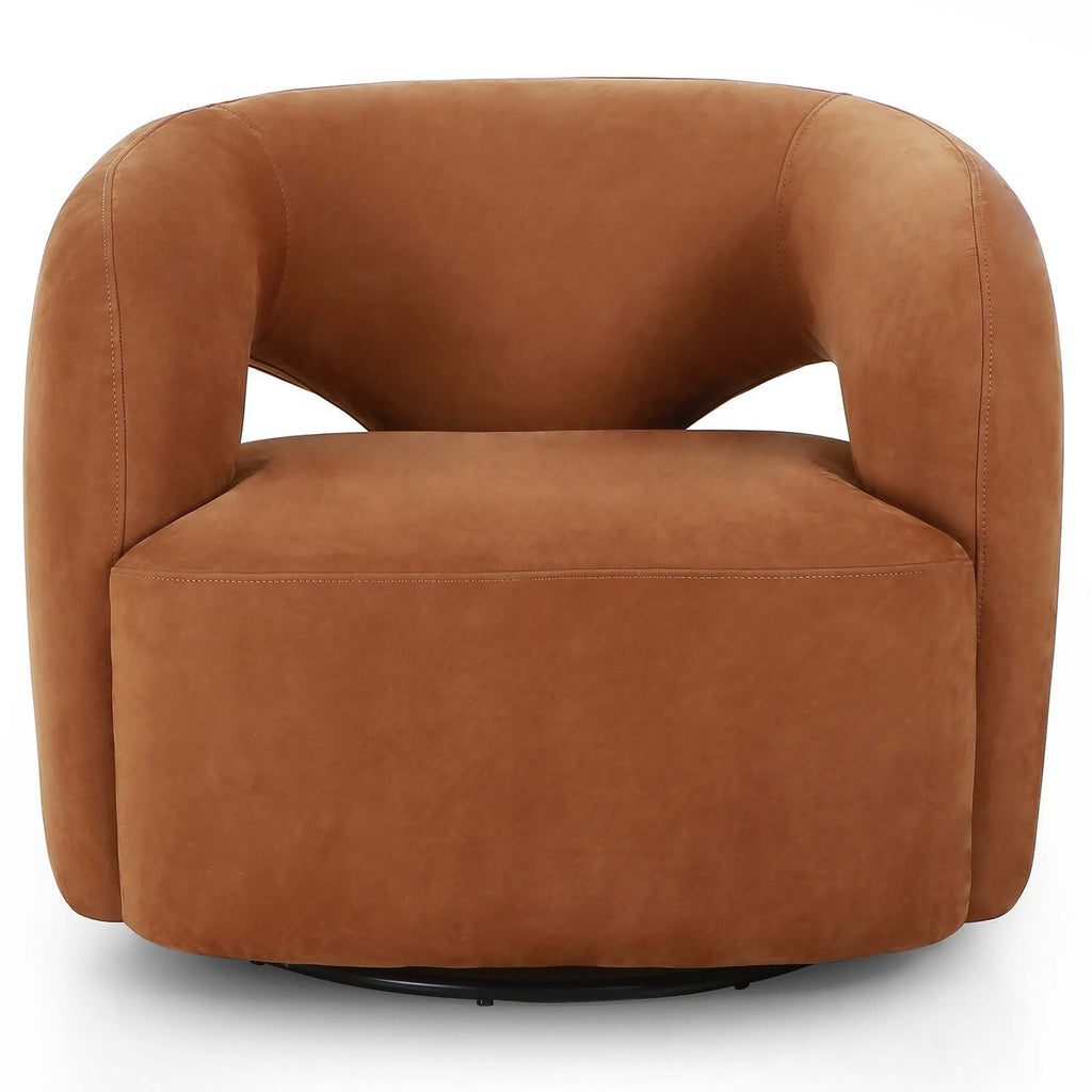Mazie Leather Swivel Chair, Nubuck Cognac by Four Hands – High Fashion Home