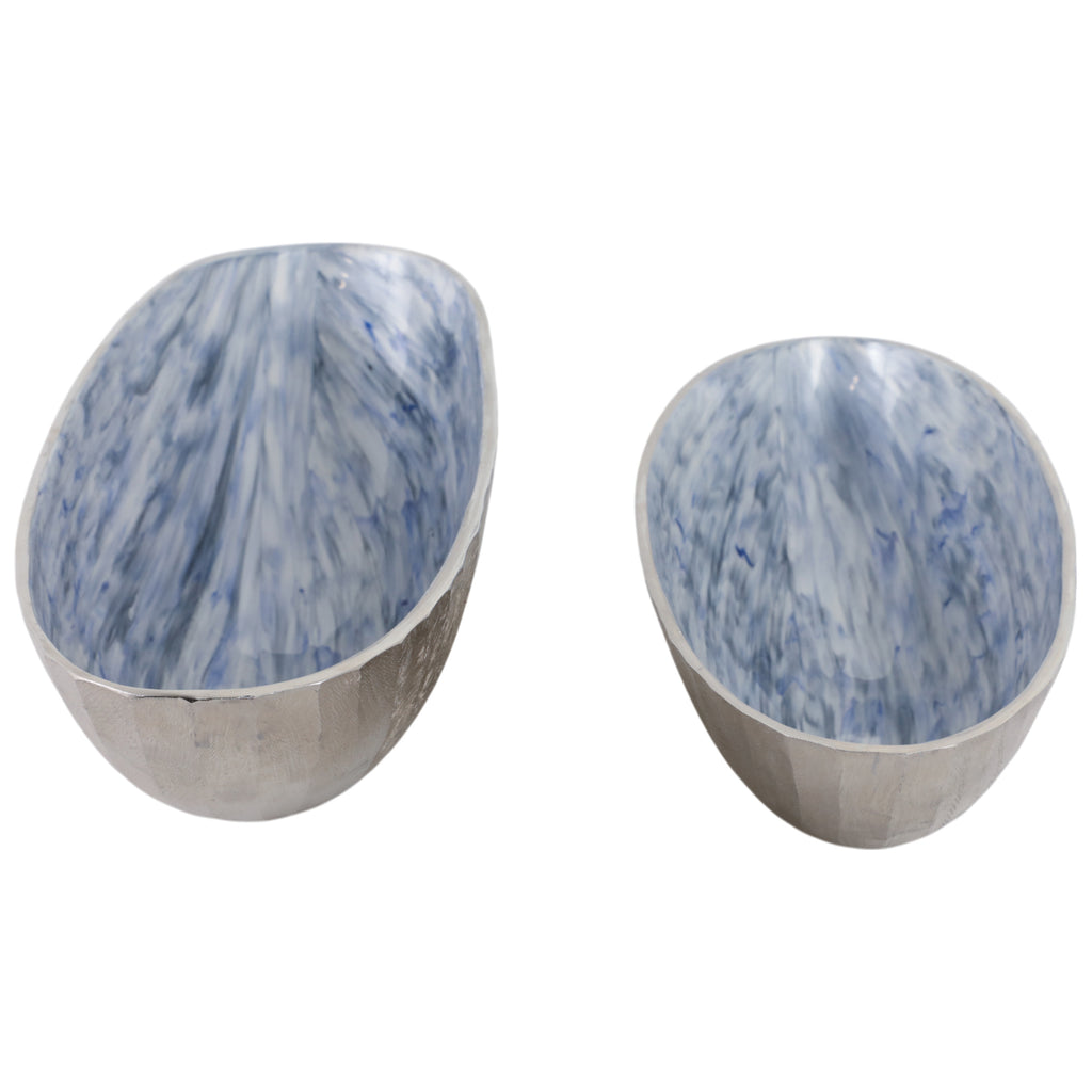 Oval Enamel Bowl, Light Blue/Silver, Set of 2 – High Fashion Home
