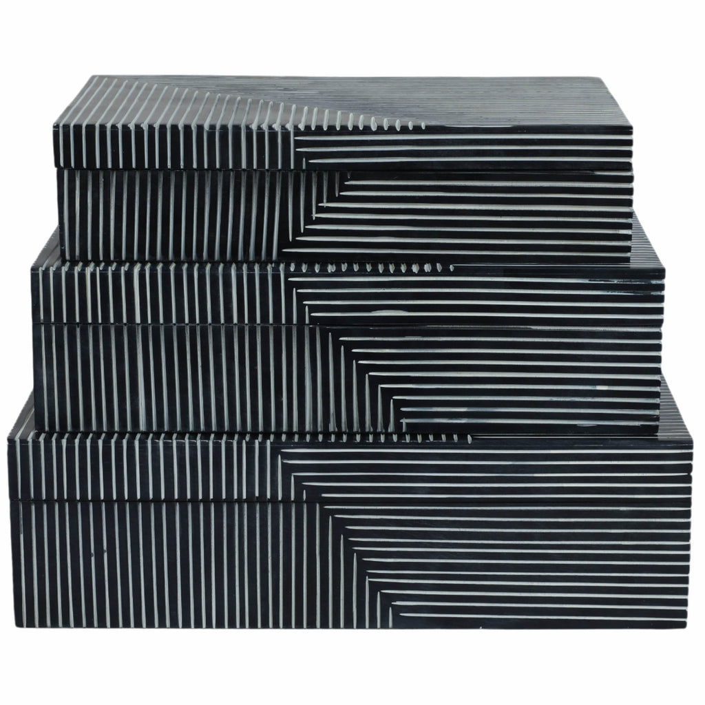 Pinstripe Boxes, Navy, Set of 3 – High Fashion Home