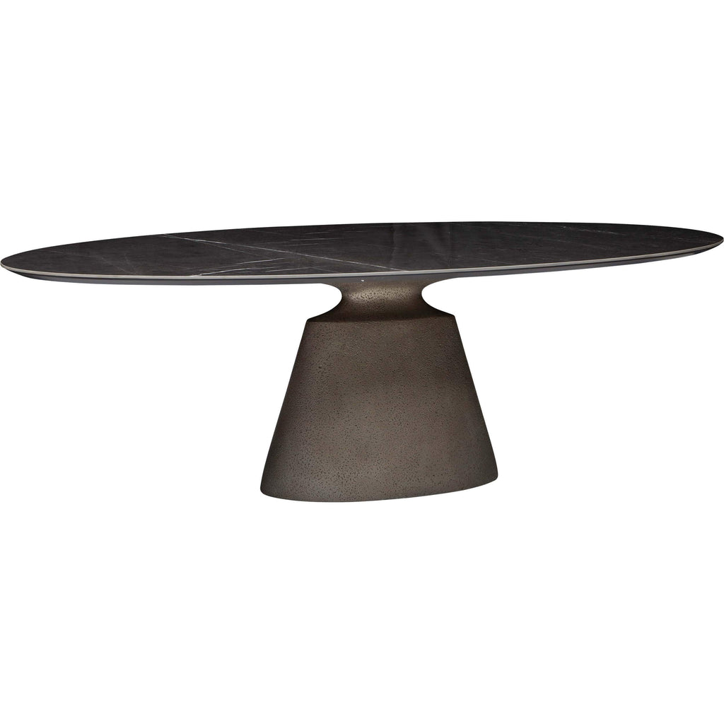 Taji Oval Dining Table, Polished Grey/Textured Silver Base – High ...