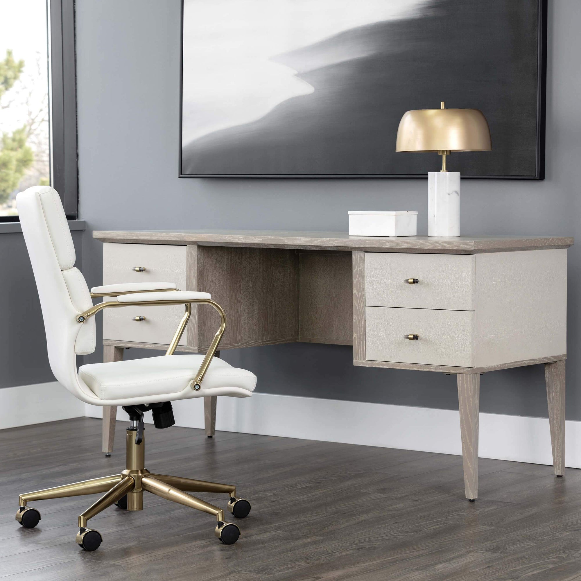 Pattinson Desk, White Ceruse/Cream Shagreen – High Fashion Home