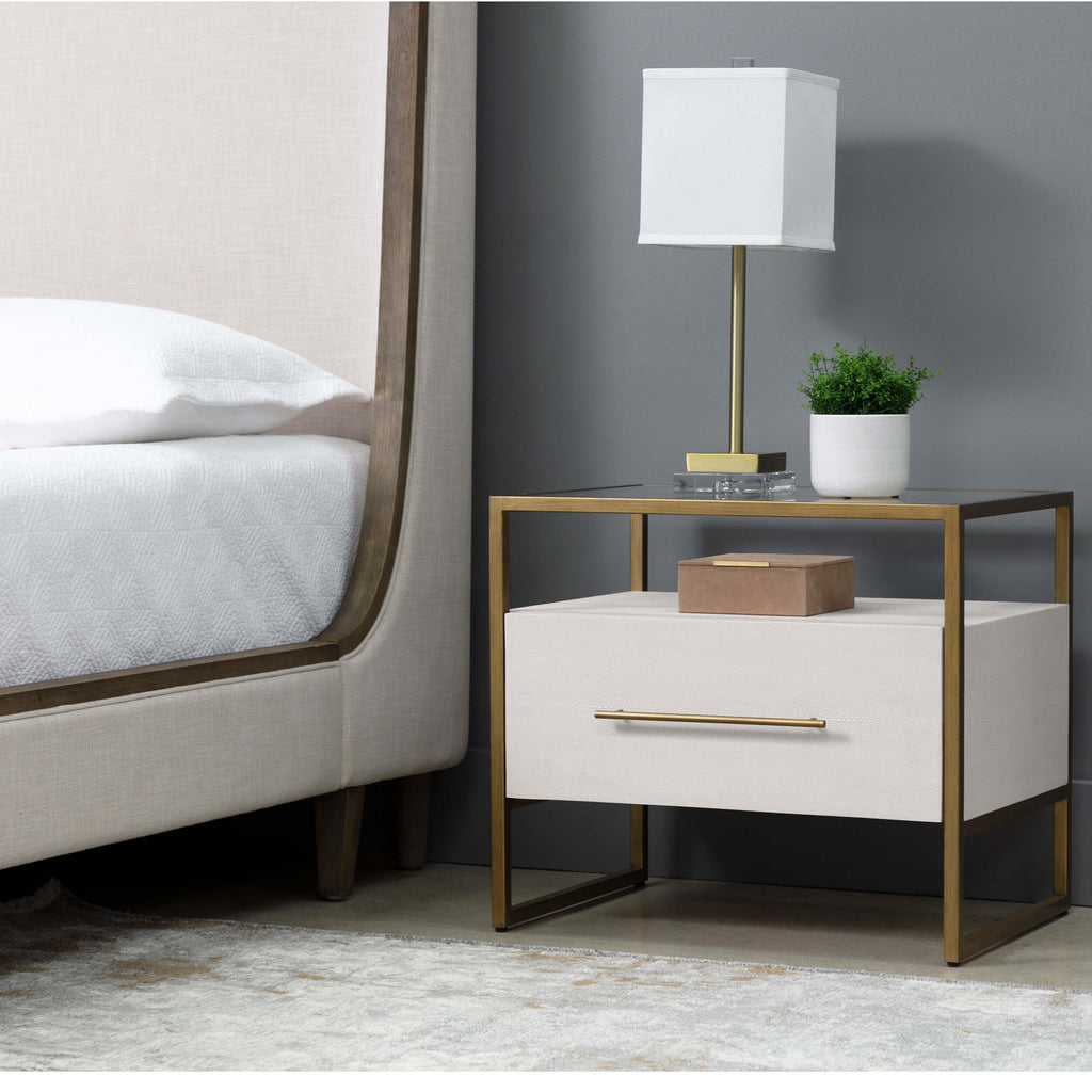 Venice Nightstand, Oyster Shagreen – High Fashion Home