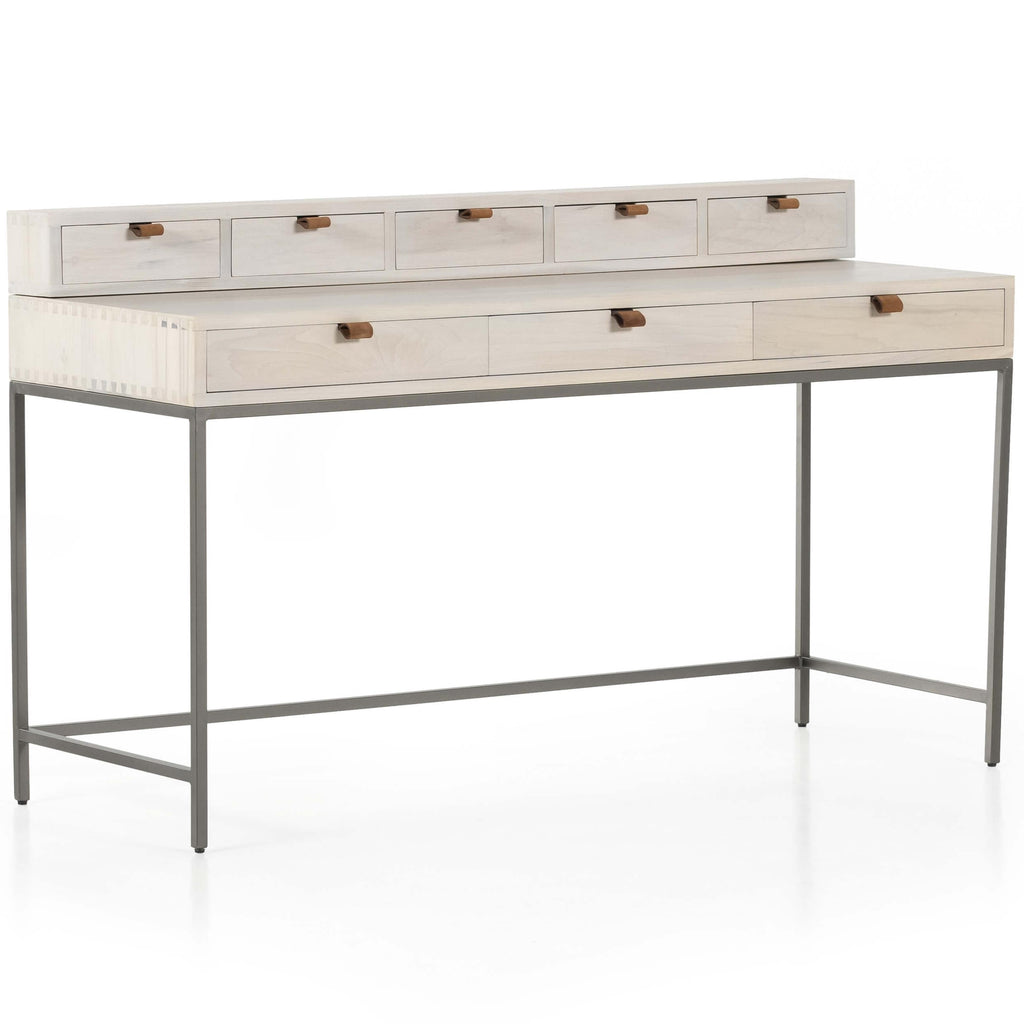 Trey Writing Desk with 5 Drawers Organizer, Dove Poplar by Four Hands ...