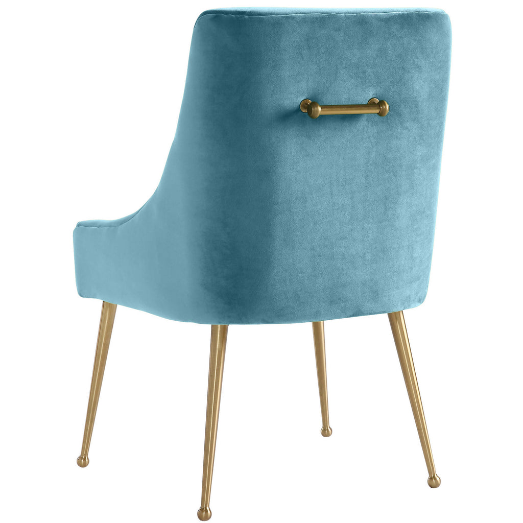 Beatrix Side Chair, Sea Blue Velvet/Brushed Gold Base – High Fashion Home