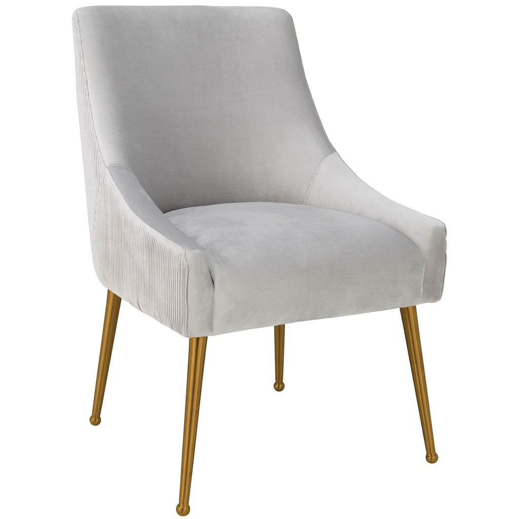Beatrix Pleated Chair, Light Grey/Brushed Gold Legs – High Fashion Home
