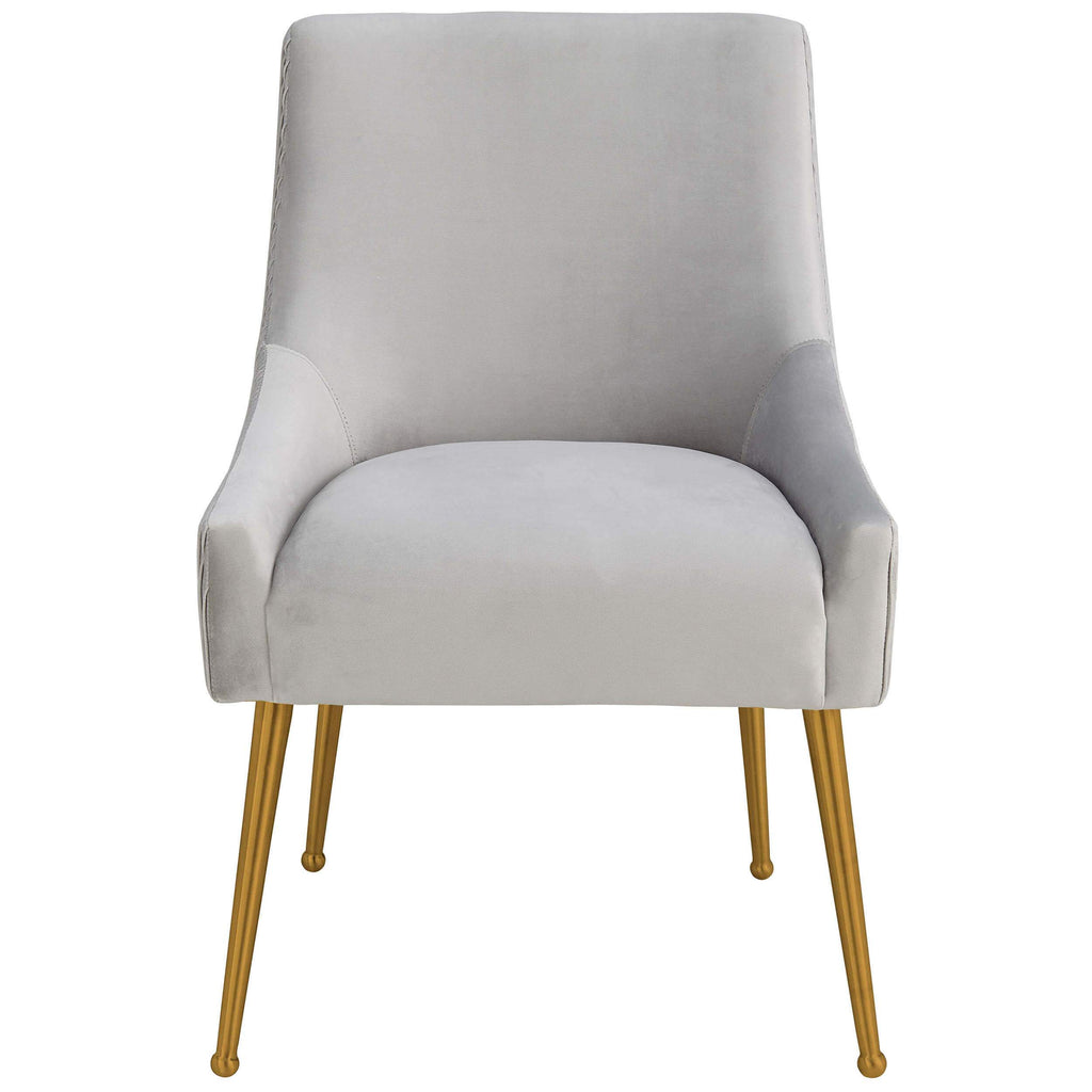 Beatrix Pleated Chair, Light Grey/Brushed Gold Legs – High Fashion Home