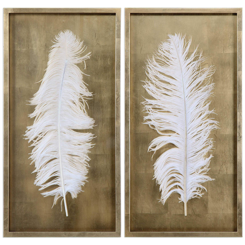 White Feathers Shadow Box, Set of 2 – High Fashion Home